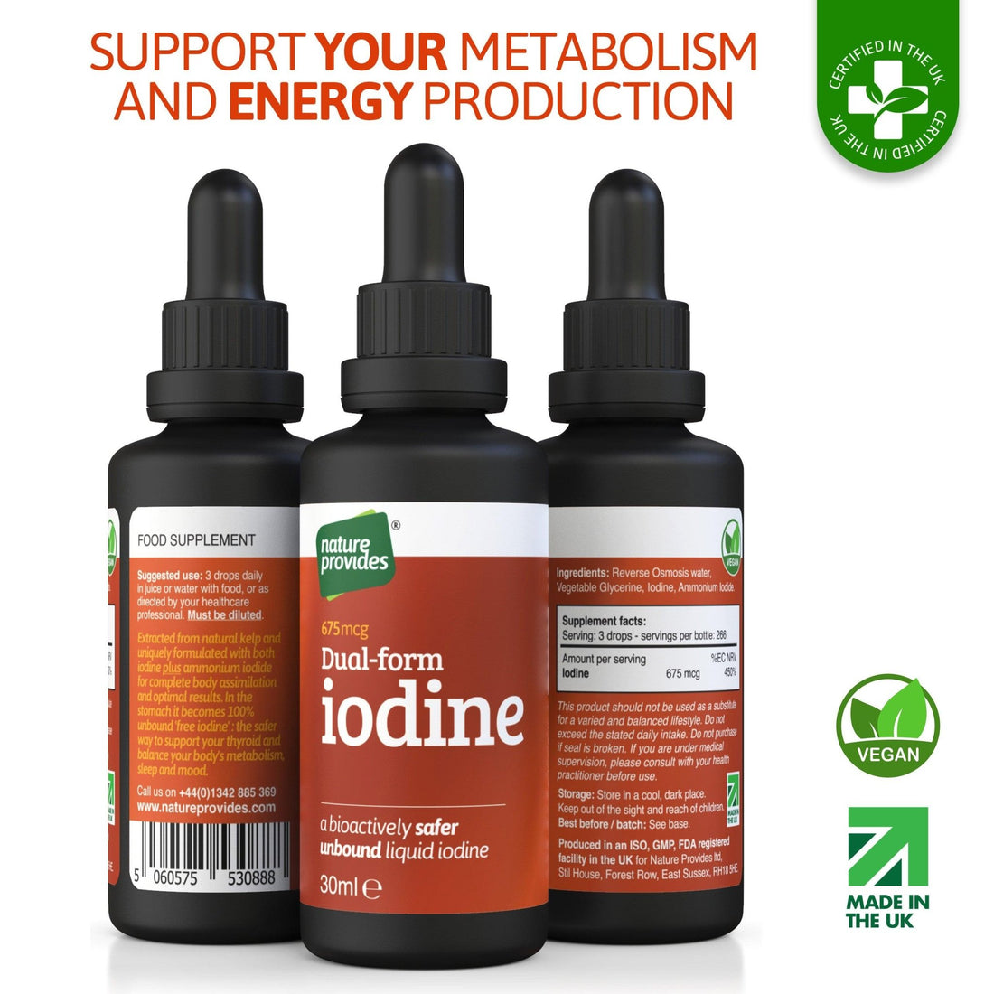 Dual-Form Iodine Liquid | Extracted From Natural Kelp | MADE IN UK