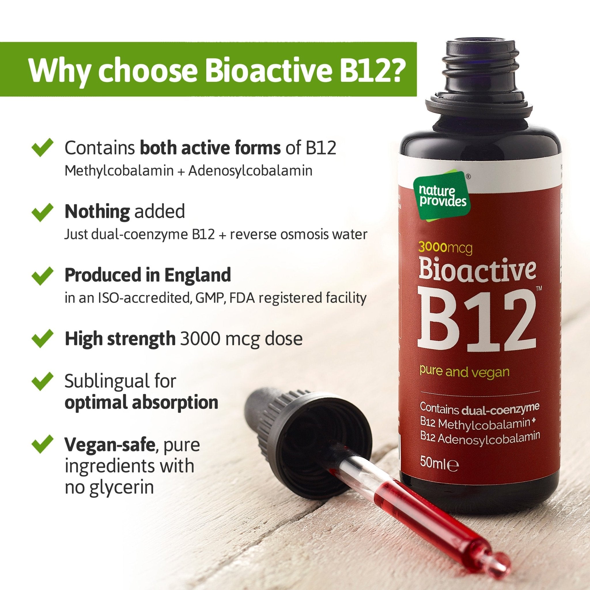Liquid Vitamin B12 (3000mcg) - 50ml | MADE IN UK | Like B12 injections